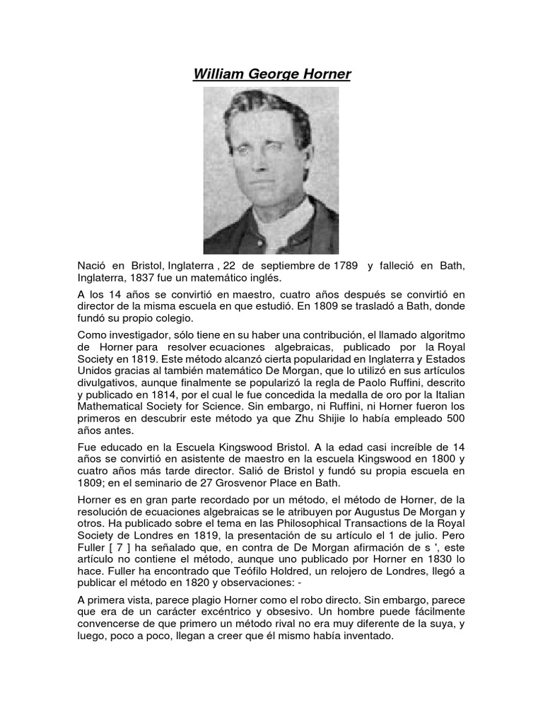 William George Horner | PDF | Enseñanza de matemática | Science