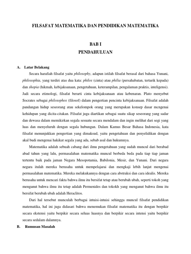 Makalah Filsafat Matematika Dan Sejarah Matematika | PDF