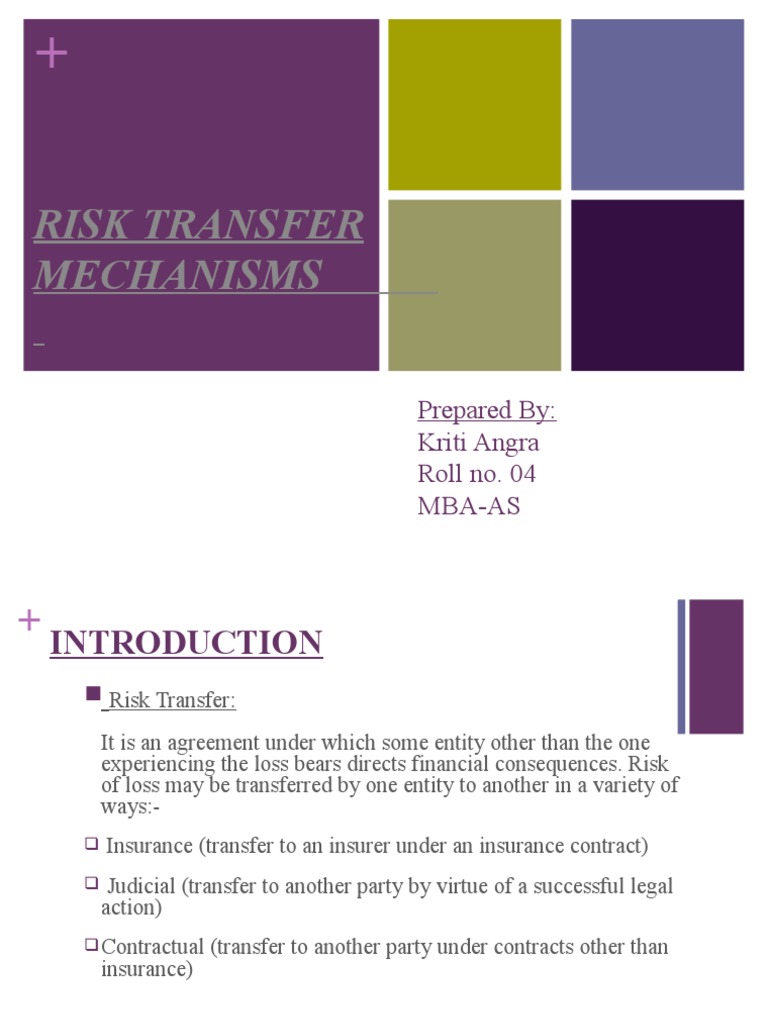 Risk Transfer Mechanisms: Prepared By: Kriti Angra Roll No. 04 Mba-As ...