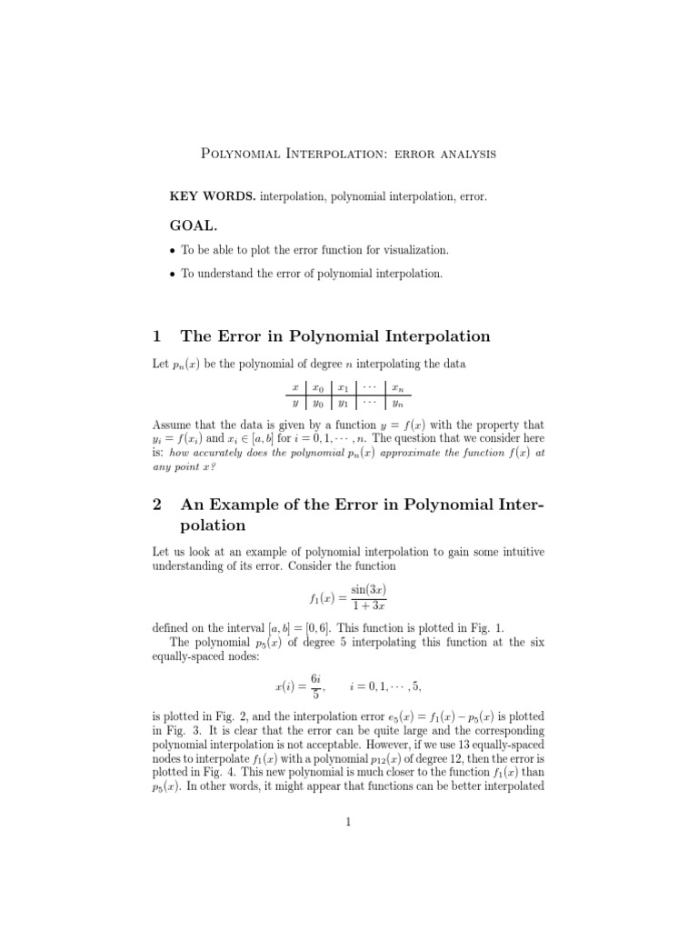 1 The Error in Polynomial Interpolation | PDF | Interpolation | Polynomial