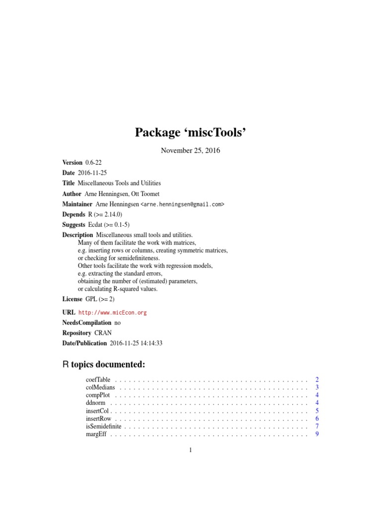 Package Misctools': R Topics Documented | PDF | Matrix (Mathematics) | Array Data Structure
