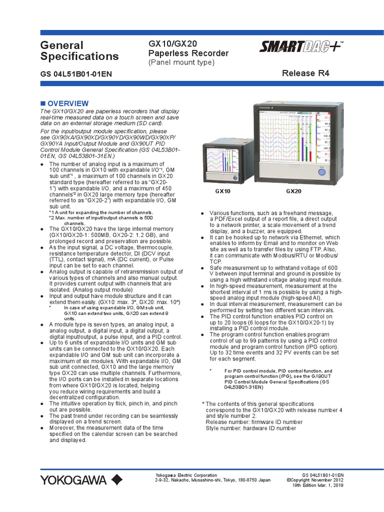 General Specifications: GX10/GX20 Paperless Recorder Release R4 | PDF ...