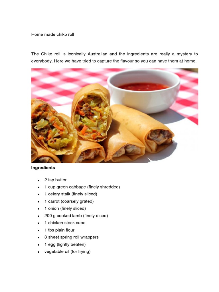 Homemade Chiko Roll Recipe | PDF | Cooking, Food & Wine | Home & Garden