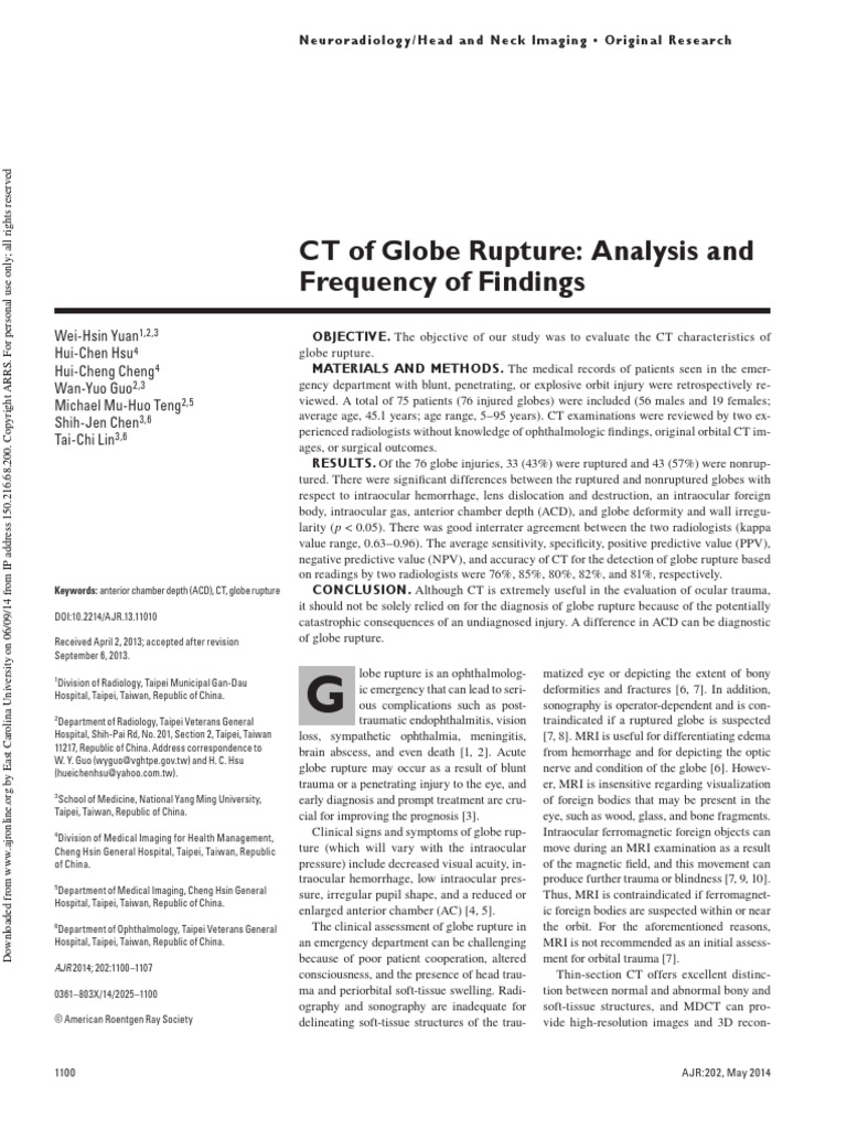 CT of Globe Rupture: Analysis and Frequency of Findings | PDF | Ct Scan ...
