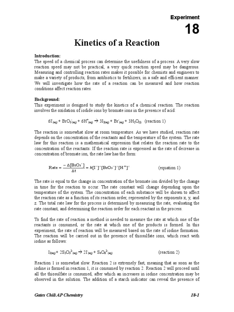 AP Lab Manual 18 - Kinetics of A Reaction | PDF | Reaction Rate ...