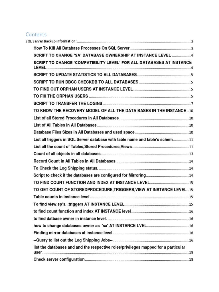 SQL Server Scripts | PDF | Backup | Databases