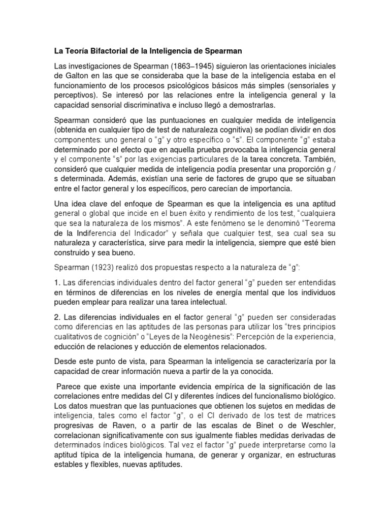Teoría Bifactorial de Spearman | PDF | Inteligencia | Cociente de inteligencia