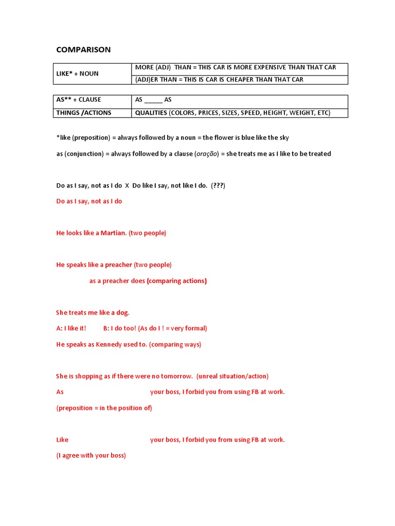Comparison: Like + Noun | PDF | Syntactic Relationships | Morphology