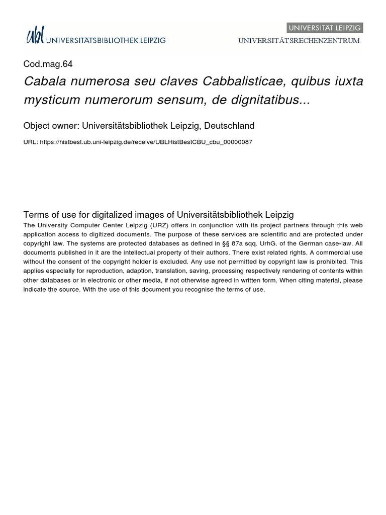 Cabala Numerosa Seu Claves Cabbalisticae | PDF | Copyright ...