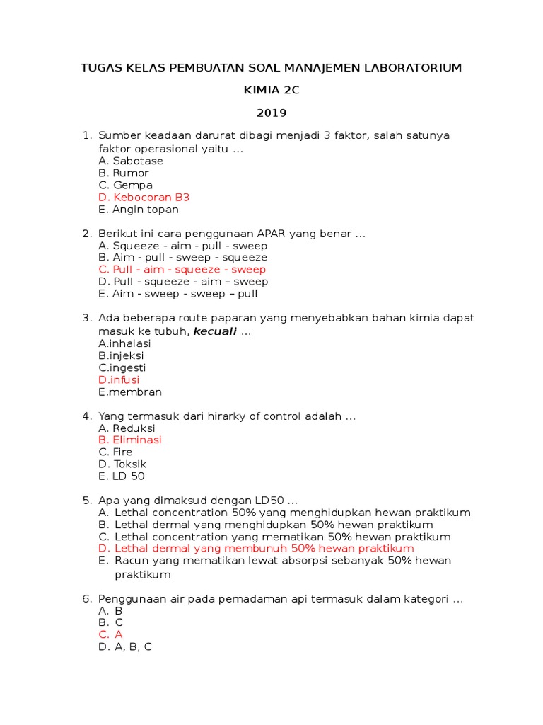 Manajemen Lab (Soal) Kimia 18C | PDF
