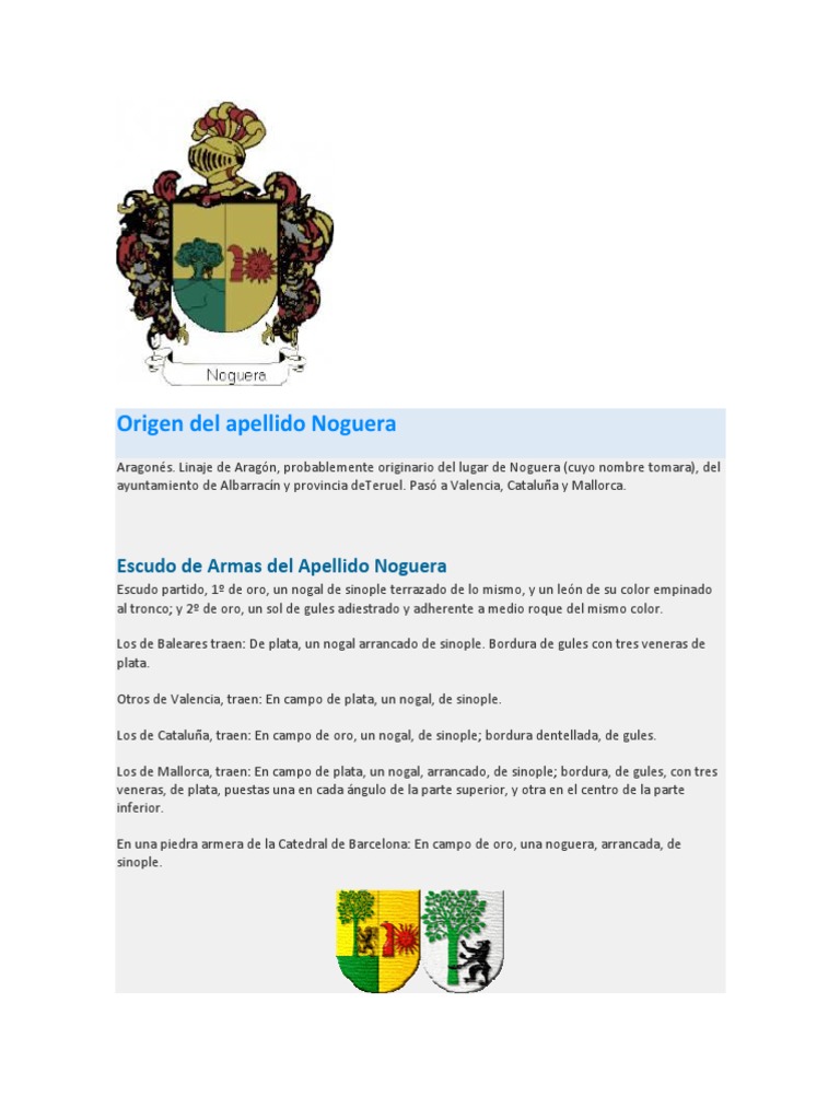 Origen Del Apellido Noguera | PDF | Heráldica | Diseño de comunicacion