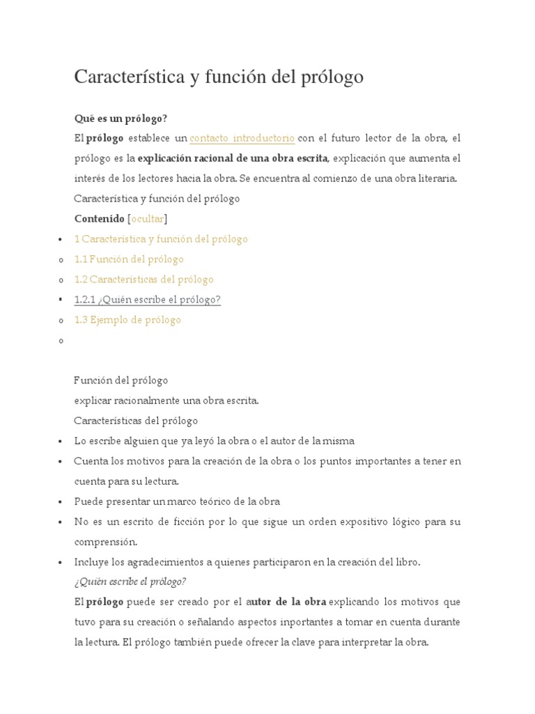La función del prólogo | Comprensión | Autor