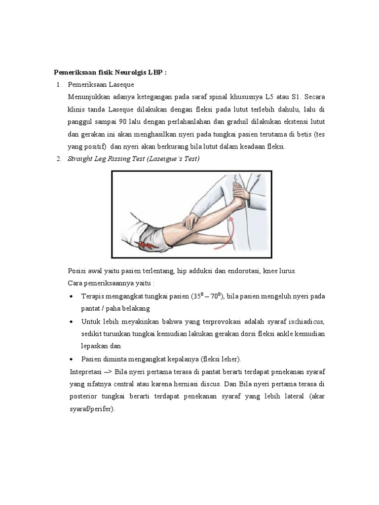 Pemeriksaan Neurologis LBP: Tes Lasegue & Lainnya | PDF