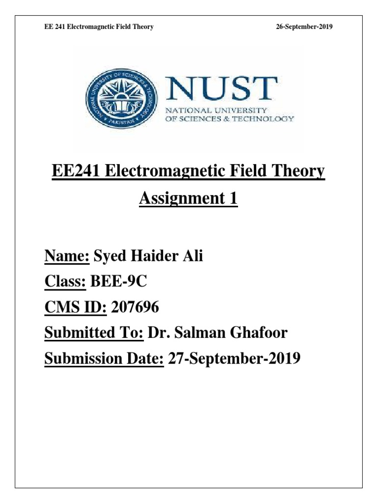 EE241 Electromagnetic Field Theory Assignment 1 | PDF | Ion | Electricity