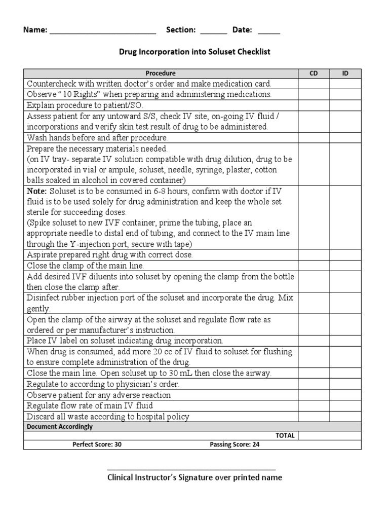 IV and GCS Checklist | Download Free PDF | Intravenous Therapy ...