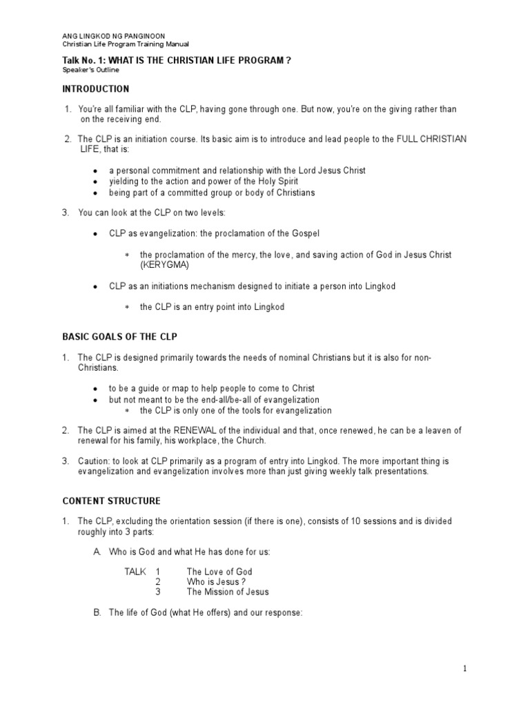 Talk No. 1: What Is The Christian Life Program ? | PDF | Evangelism ...