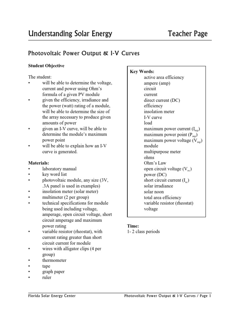 PV Lab Manual PDF | PDF | Photovoltaic System | Photovoltaics