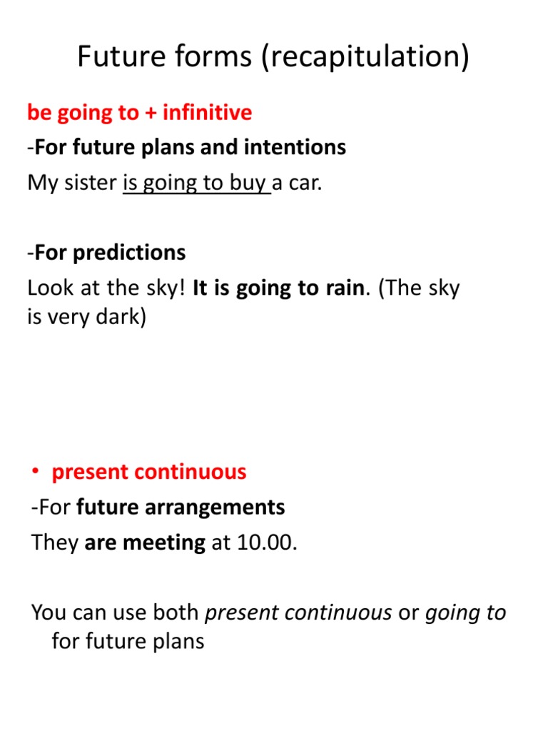 Future Forms (Recapitulation) : Be Going To + Infinitive | PDF