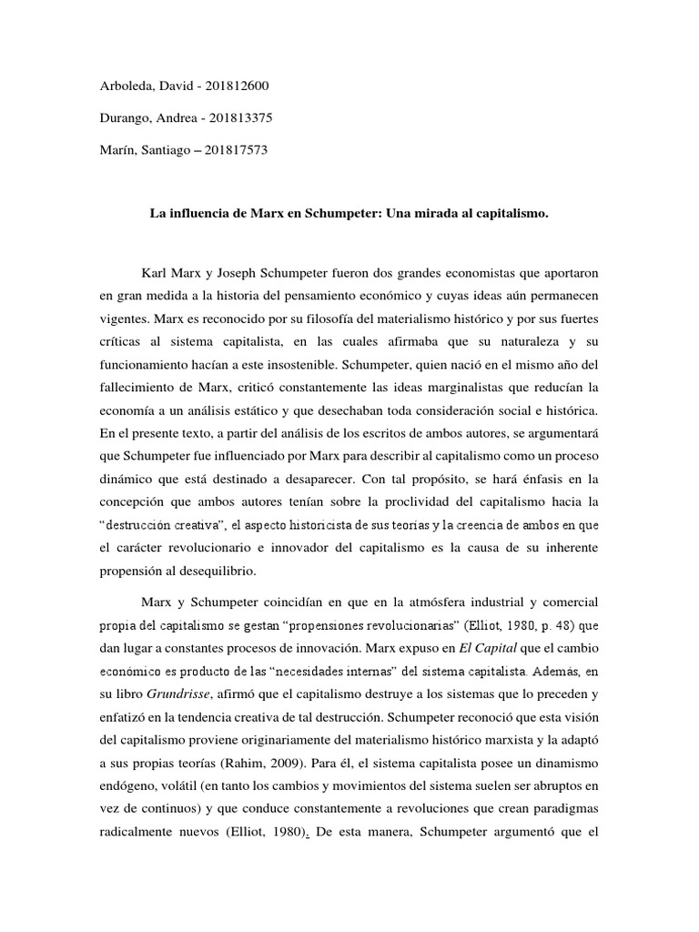 La Influencia de Marx en Schumpeter: Una Mirada Al Capitalismo | PDF | Capitalismo | Karl Marx