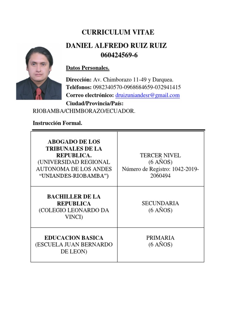 Curriculum Vitae Daniel Ruiz | PDF | Educación avanzada