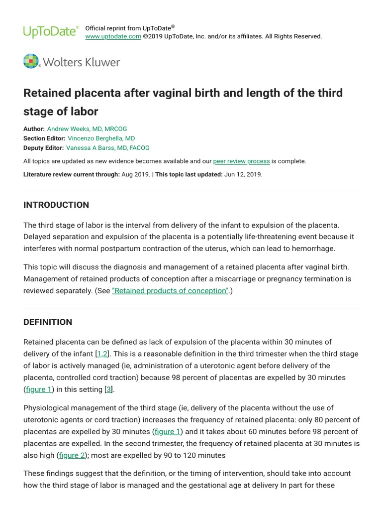 Retained Placenta After Vaginal Birth and Length of The Third Stage of ...