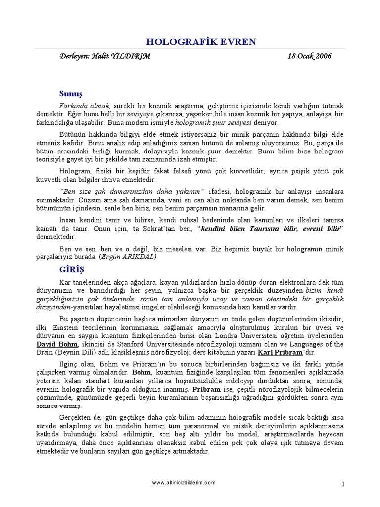 Holografik Evren Derleme PDF | PDF