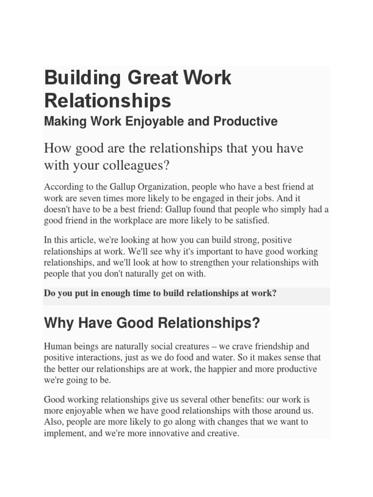 Building Great Work Relationships | PDF | Friendship | Emotional ...