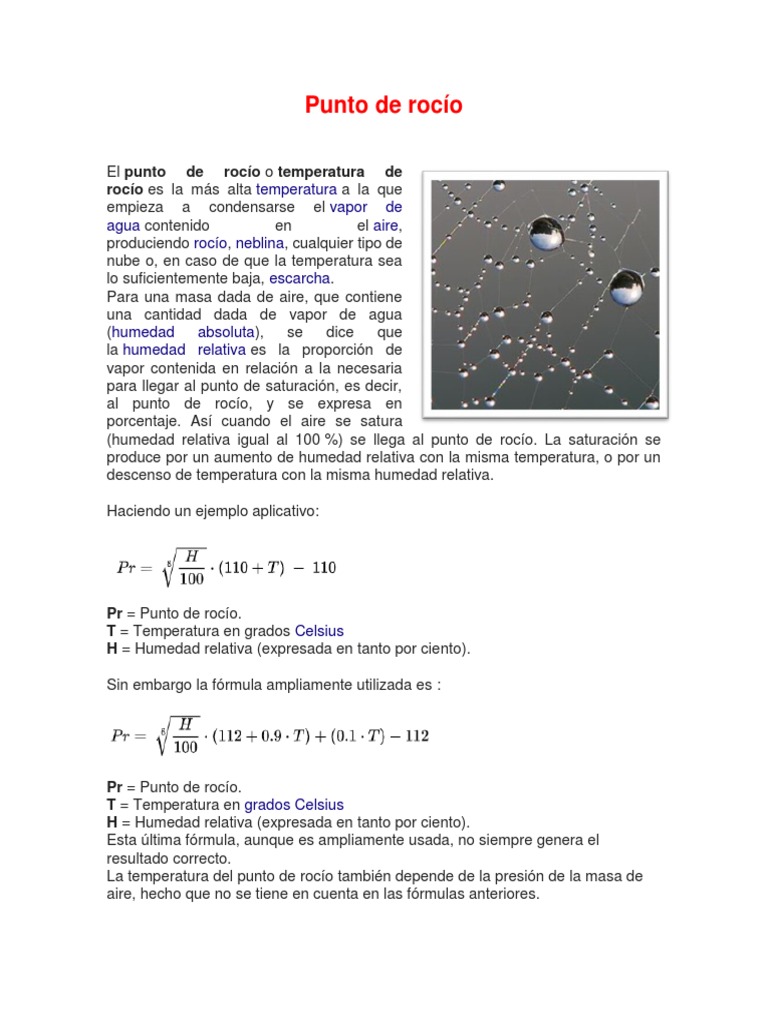 Punto de rocío: qué es y cómo afecta la temperatura y humedad | PDF ...