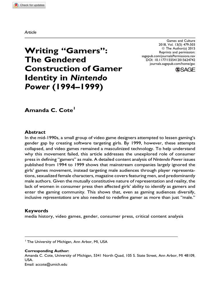 Gendered Gamer Identity in Nintendo Power | PDF | Video Games | Gender