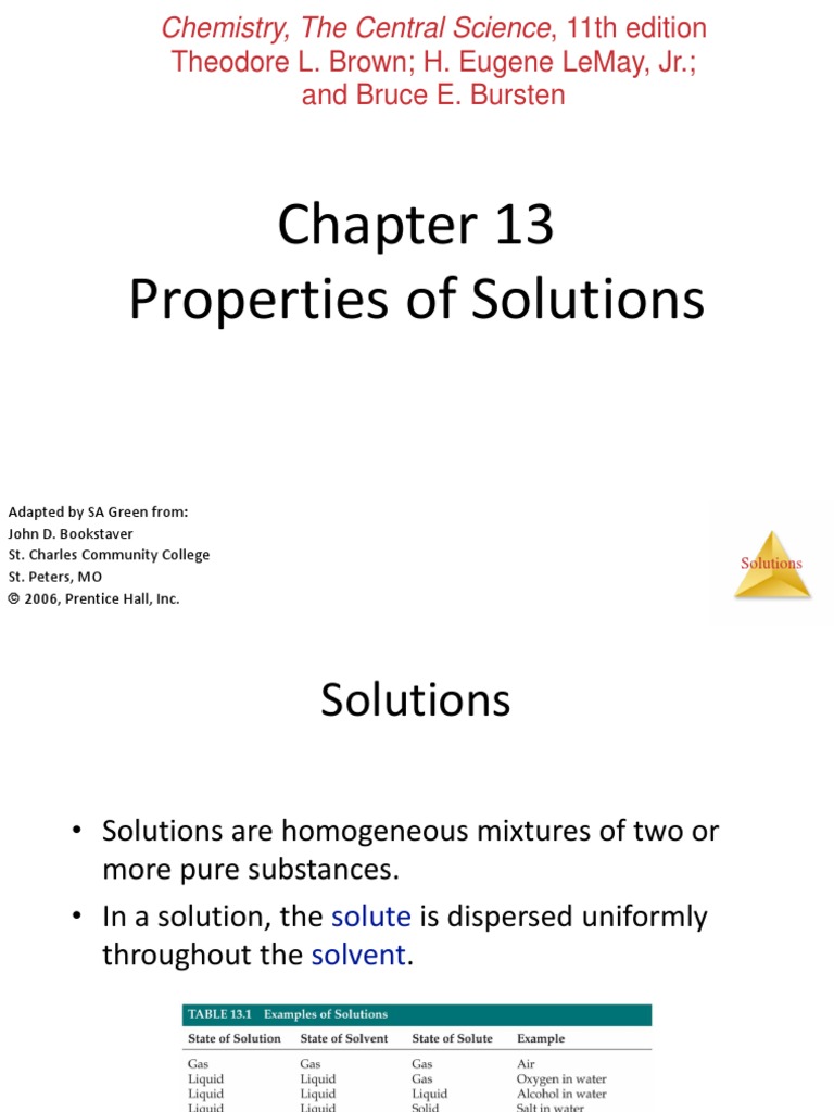 Chapter 13 Properties of Solutions | PDF | Osmosis | Solvation