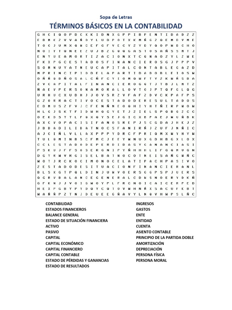 SOPA DE LETRAS. TÉRMINOS CONTABLES