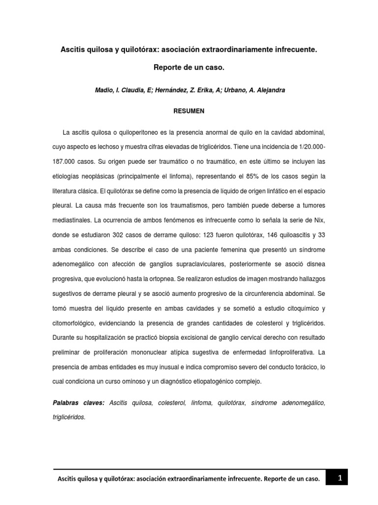 Ascitis Quilosa y Quilotórax: Caso Infrecuente | PDF | Sistema ...