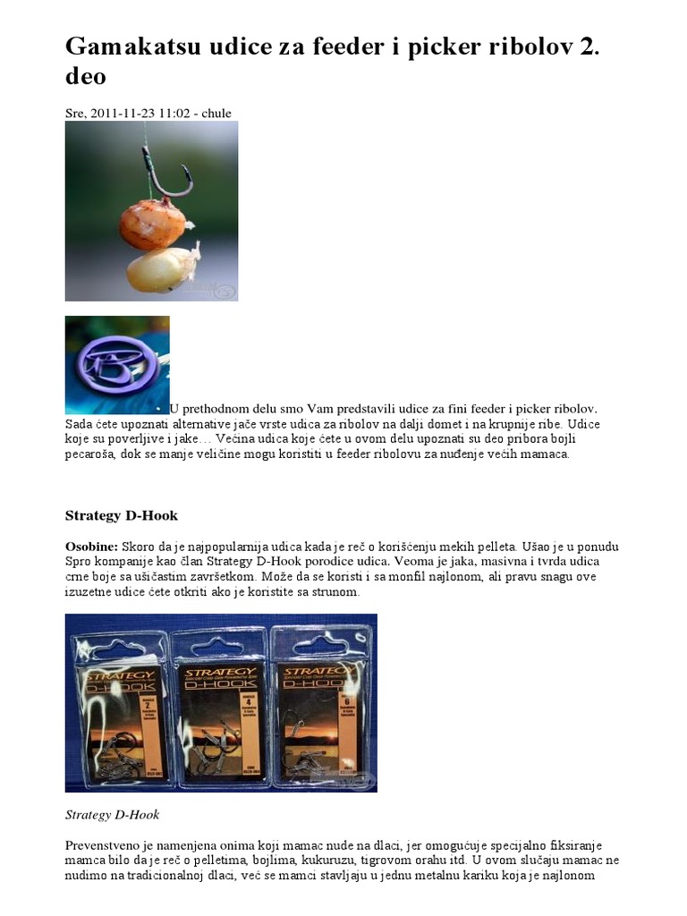 Gamakatsu Udice Za Feeder I Picker Ribolov 2. Deo | PDF