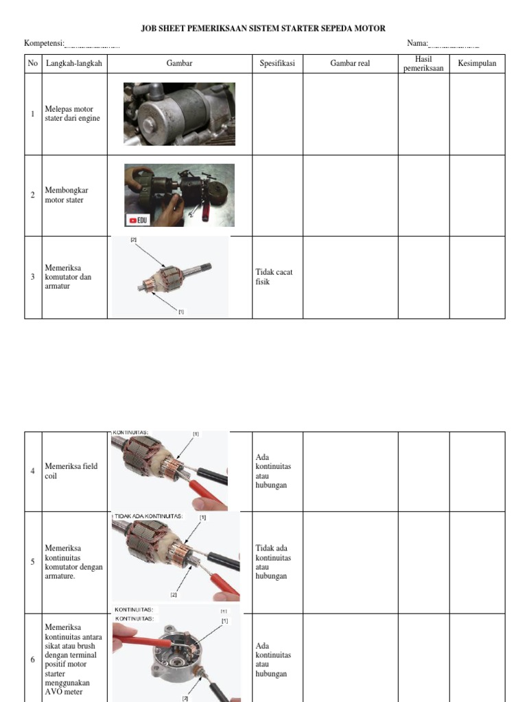 Jobsheet Pemeriksaan Motor Starter | PDF