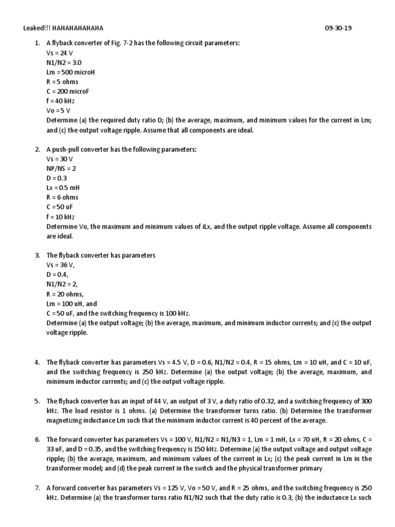 Power Electronics Questions | PDF | Transformer | Inductor