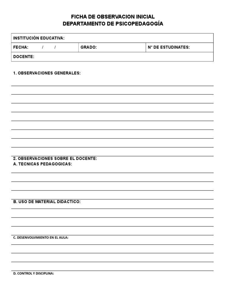 Ficha de Observacion Inicial | PDF