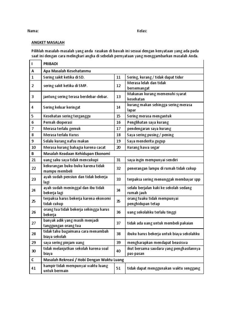 Angket Masalah Dcm-1 | PDF