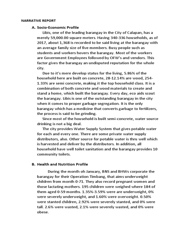 A. Socio-Economic Profile: Narrative Report | PDF | Nutrition | Diet ...