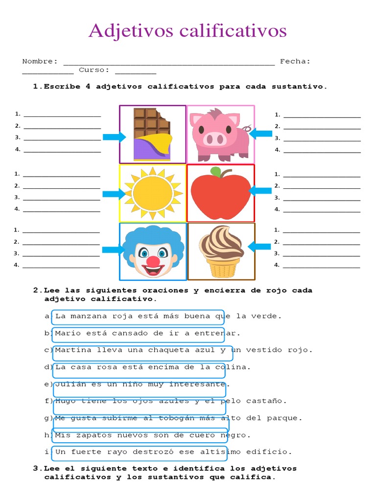 Fichas Para Trabajar Los Adjetivos Calificativos 5 Adjetivos | Images ... Fichas Para Trabajar Los Adjetivos Calificativos 5 Adjetivos | Images ...