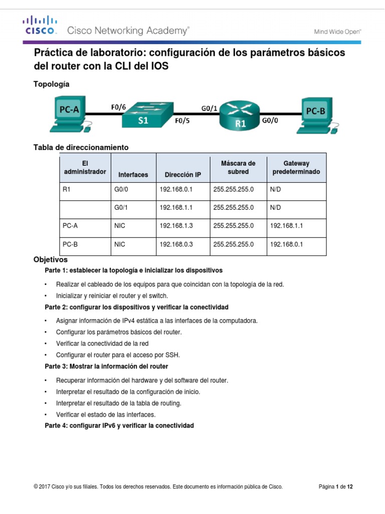 1.1.4.6 Lab - Configuring Basic Router Settings With IOS CLI | PDF | Enrutador (Computación ...