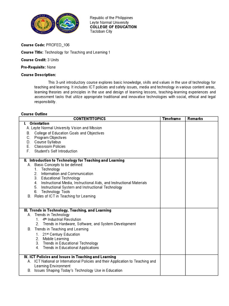 TTL1 Course Outline (Updated) PDF | PDF | Educational Technology | Learning