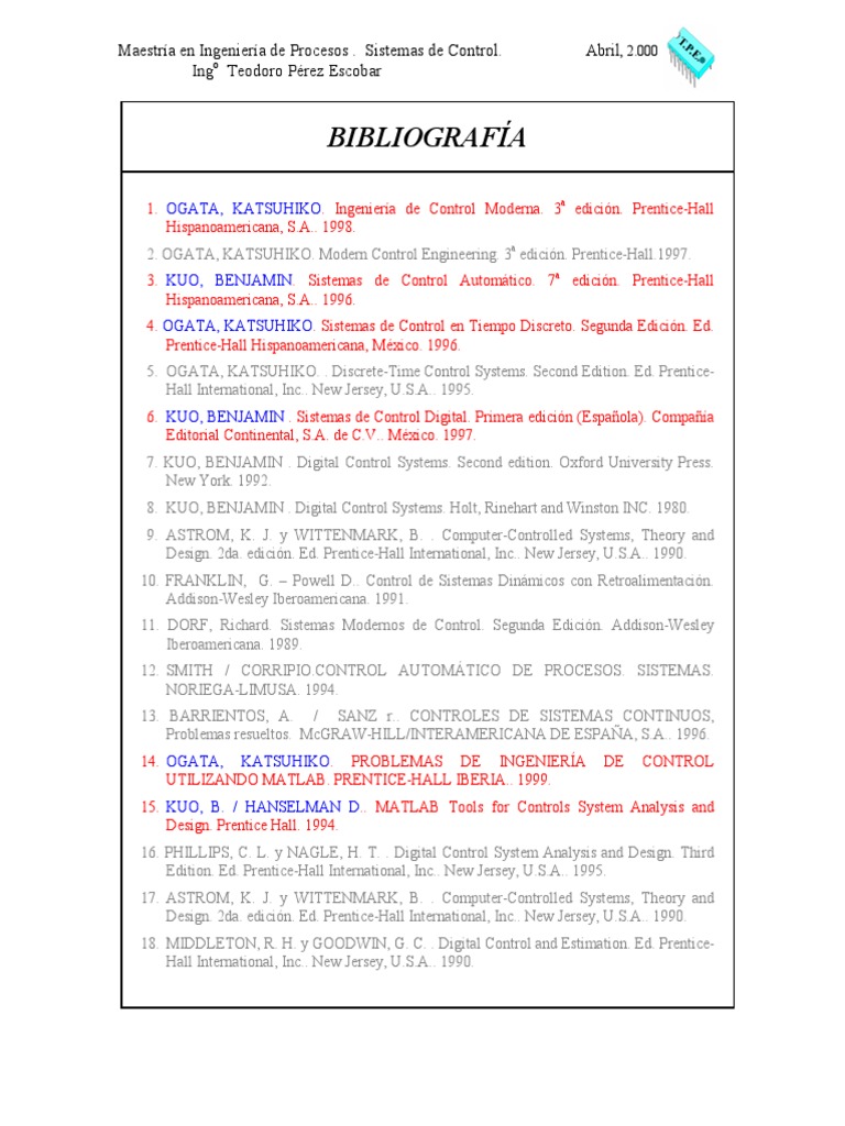 Bibliografia - LIBROS DE OGATA PDF | PDF | Teoría de control | Ciencia de sistemas