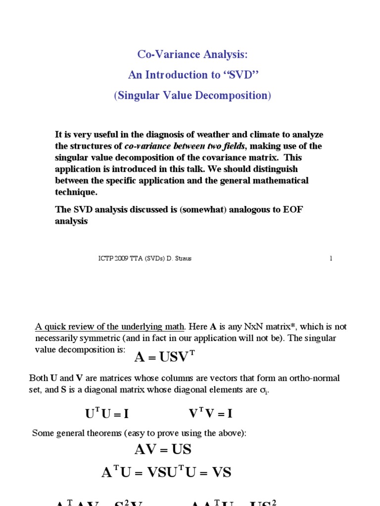 Co-Variance Analysis: An Introduction To "SVD" (Singular Value Decomposition) | PDF | Covariance ...