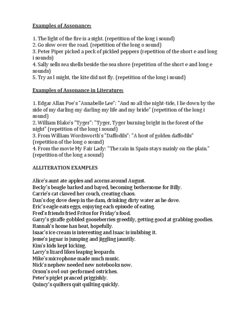 Examples of Assonance | PDF
