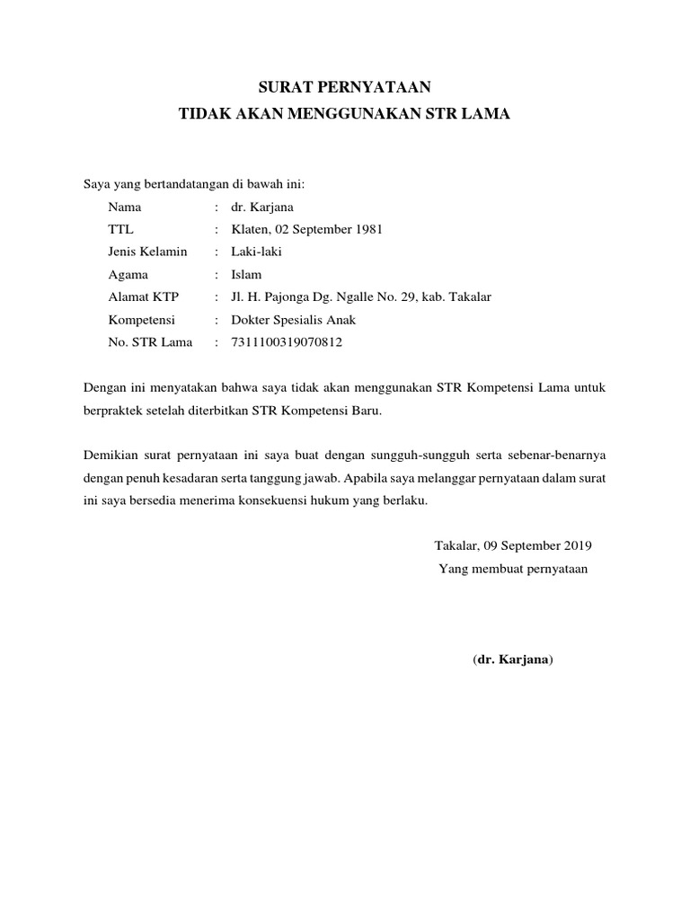Pernyataan TDK Menggunakan STR Lama | PDF