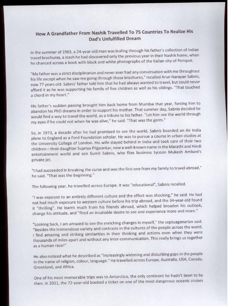 Reading Exercise On Travelling | PDF
