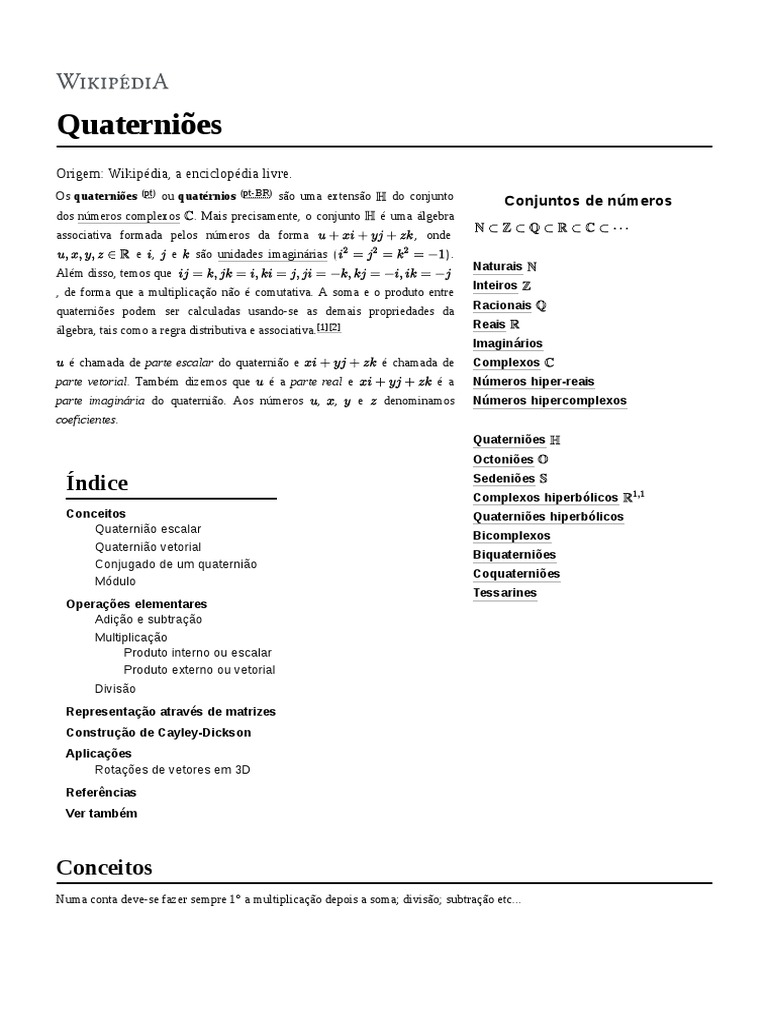 Uma introdução aos quaterniões: suas propriedades, operações e ...