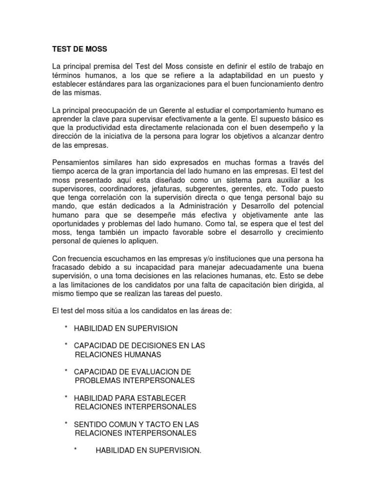 Test de Moss | PDF | Toma de decisiones | Sicología