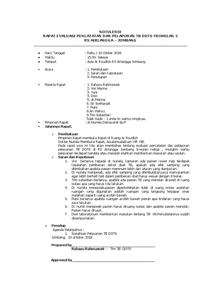 Notulensi Rapat Evaluasi TB DOTS | PDF