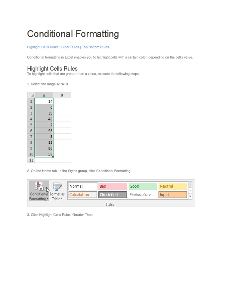 Conditional Formatting | PDF | Formula | Microsoft Excel
